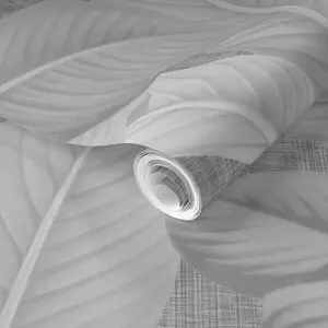 Spoonflower Black And White Leaves Grey Palm Jungle Traditional Wallpaper - Gray