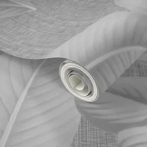 Spoonflower Black And White Leaves Grey Palm Jungle Traditional Wallpaper - Gray