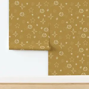 Spoonflower Star Gold Space Comet Custom Pre-pasted Wallpaper