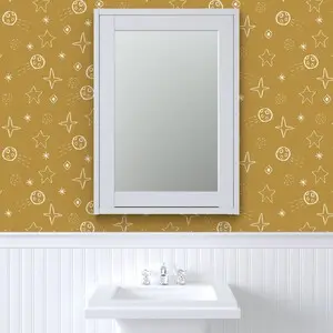 Spoonflower Star Gold Space Comet Custom Pre-pasted Wallpaper