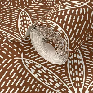 Spoonflower Basketweave Kaleidoscope In White On Brown 100% Natural Sisal Grasscloth Wallcovering - White,brown