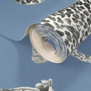 Spoonflower Blue Black And White Leopard Parade 100% Natural Sisal Grasscloth Wallcovering - Black,white