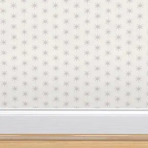 Spoonflower Lilac And White Stars 100% Natural Sisal Grasscloth Wallcovering - Purple,white