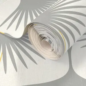 Spoonflower Art Deco Swans Cloud On 100% Natural Sisal Grasscloth Wallcovering - White