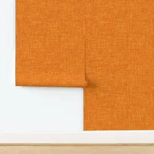 Spoonflower Solid Linen Custom Pre-pasted Wallpaper - Orange