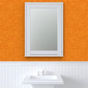 Spoonflower Solid Linen Custom Pre-pasted Wallpaper - Orange