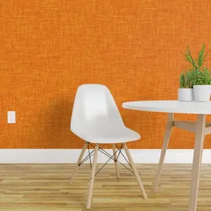 Spoonflower Solid Linen Custom Pre-pasted Wallpaper - Orange