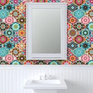 Spoonflower Geometric Ornament Multicolored Flowerpower Custom Pre-pasted Wallpaper