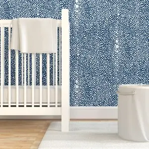 Spoonflower Nature Animal Dots Navy Spots Bubble Custom Pre-pasted Wallpaper - Navy,blue