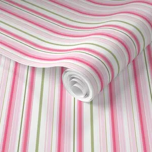 Spoonflower Pink Stripe Green Spring Summer Nursery Decor Custom Removable Wallpaper - Pink,green