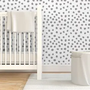 Spoonflower Grey Dots Nursery Painted Custom Pre-pasted Wallpaper - Gray,white,red