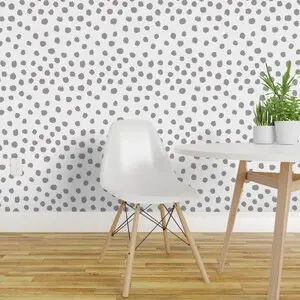 Spoonflower Grey Dots Nursery Painted Custom Pre-pasted Wallpaper - Gray,white,red