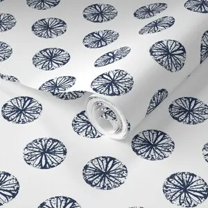 Spoonflower Sunburst Indigo Sea Urchin Ocean Custom Pre-pasted Wallpaper - Blue,gray