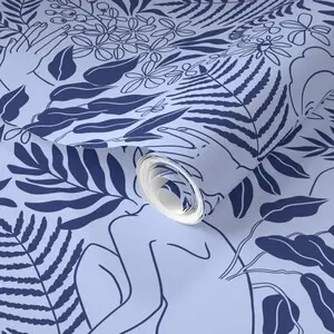 Spoonflower Flower Leaves Floral Simple Custom Pre-pasted Wallpaper - Blue