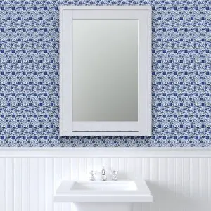 Spoonflower Blue Yellow Owl Bear Fox Mustard Glasses Custom Pre-pasted Wallpaper