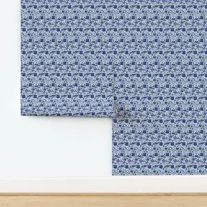 Spoonflower Blue Yellow Owl Bear Fox Mustard Glasses Custom Pre-pasted Wallpaper