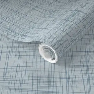 Spoonflower Blue Grey Texture Coordinate Retro Grid Lines Custom Pre-pasted Wallpaper - Blue,gray