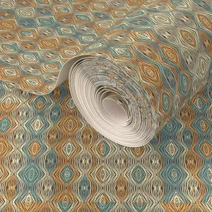 Spoonflower Macrame Abstract Boho Geometric 100% Natural Sisal Grasscloth Wallcovering Blue,brown,beige