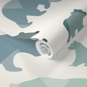 Spoonflower Geometric Bears Blue Nursery Woodland Aminal Bear Custom Pre-pasted Wallpaper - Teal,gray,blue