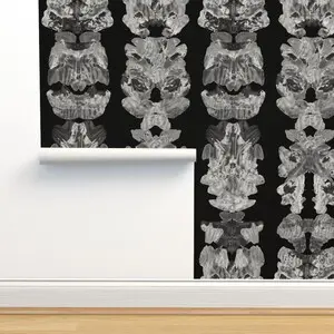 Spoonflower Black And Inkblot Monochromatic Mirrored 100% Natural Sisal Grasscloth Wallcovering - White
