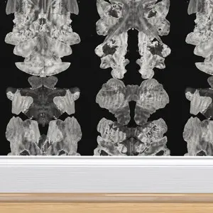 Spoonflower Black And Inkblot Monochromatic Mirrored 100% Natural Sisal Grasscloth Wallcovering - White