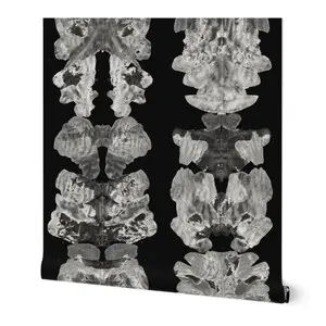 Spoonflower Black And Inkblot Monochromatic Mirrored 100% Natural Sisal Grasscloth Wallcovering - White