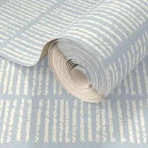 Spoonflower Blue White Geometric Texture Rustic Stripes 100% Natural Sisal Grasscloth Wallcovering - Blue,white