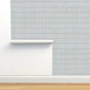 Spoonflower Blue White Geometric Texture Rustic Stripes 100% Natural Sisal Grasscloth Wallcovering