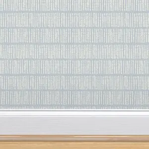 Spoonflower Blue White Geometric Texture Rustic Stripes 100% Natural Sisal Grasscloth Wallcovering
