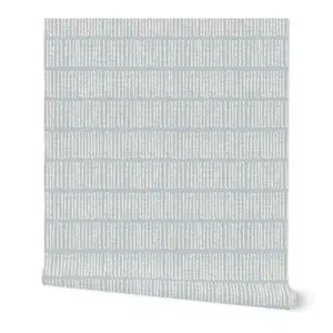 Spoonflower Blue White Geometric Texture Rustic Stripes 100% Natural Sisal Grasscloth Wallcovering