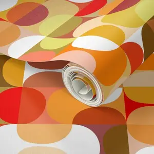 Spoonflower Orange Mid Century Modern Abstract Custom Pre-pasted Wallpaper - Orange,yellow,red