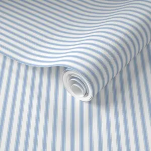 Spoonflower Stripes Beach Nautical Blue White Cabin Lake Custom Pre-pasted Wallpaper - Blue,white