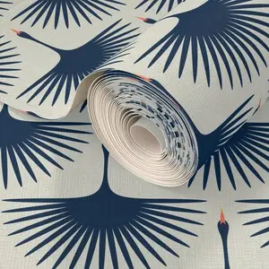 Spoonflower Art Deco Swans 100% Natural Sisal Grasscloth Wallcovering - Mint,blue,gray