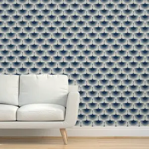 Spoonflower Art Deco Swans 100% Natural Sisal Grasscloth Wallcovering - Mint,blue,gray