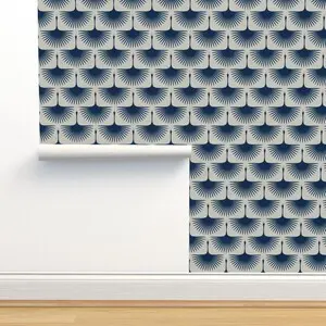 Spoonflower Art Deco Swans 100% Natural Sisal Grasscloth Wallcovering - Mint,blue,gray
