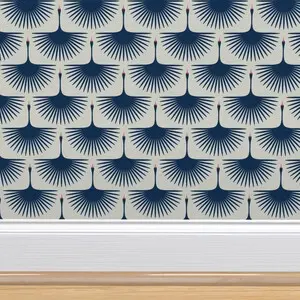 Spoonflower Art Deco Swans 100% Natural Sisal Grasscloth Wallcovering - Mint,blue,gray