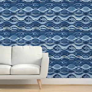 Spoonflower Ocean Life Classic Fish Sea Waves Abstract Custom Pre-pasted Wallpaper