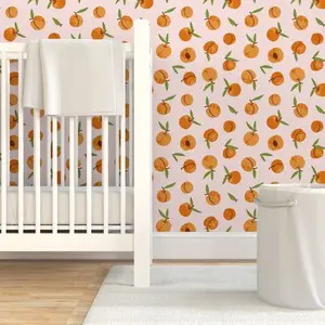 Spoonflower Pink Orange Fruit Pattern Simple Summer Custom Pre-pasted Wallpaper
