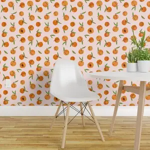 Spoonflower Pink Orange Fruit Pattern Simple Summer Custom Pre-pasted Wallpaper