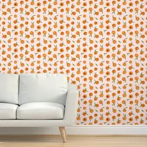 Spoonflower Pink Orange Fruit Pattern Simple Summer Custom Pre-pasted Wallpaper