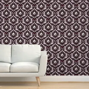 Spoonflower Skull Damask Skeleton Halloween Spooky Custom Removable Wallpaper