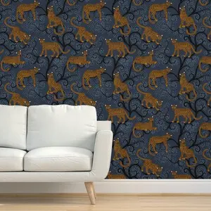 Spoonflower Leopards In Tree 100% Natural Sisal Grasscloth Wallcovering