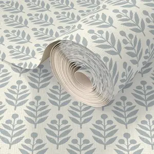 Spoonflower Cottage Blue Cream Block Print Small 100% Natural Sisal Grasscloth Wallcovering - Blue,gray