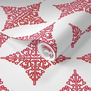 Spoonflower Red Nature Snowflake Snow Traditional Wallpaper - Pink,gray,red