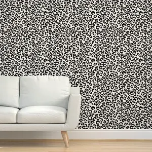 Spoonflower Leopard Cheetah Black And White 100% Natural Sisal Grasscloth Wallcovering