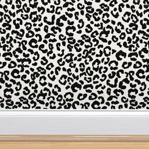 Spoonflower Leopard Cheetah Black And White 100% Natural Sisal Grasscloth Wallcovering
