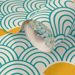 Spoonflower Blue Cloud And Rising Sun 100% Natural Sisal Grasscloth Wallcovering