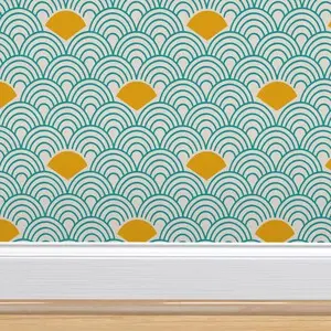 Spoonflower Blue Cloud And Rising Sun 100% Natural Sisal Grasscloth Wallcovering