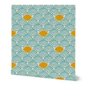Spoonflower Blue Cloud And Rising Sun 100% Natural Sisal Grasscloth Wallcovering