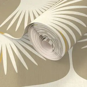 Spoonflower Art Deco Swans Cream On Greenbrier Beige 100% Natural Sisal Grasscloth Wallcovering - Green